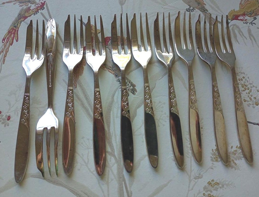 12 Grosvenor Christine Vintage Cake Forks, Matching Set, Dessert Forks ...