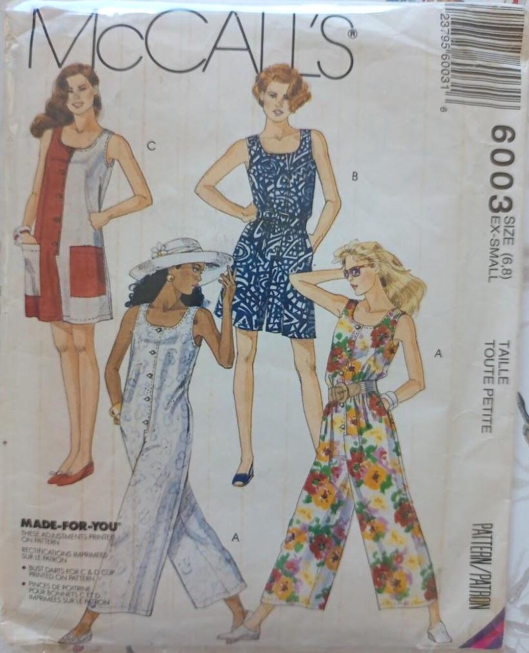 1992 Mccalls Jumpsuit Sewing Pattern 6003: Size 6-8, Complete & Cut ...