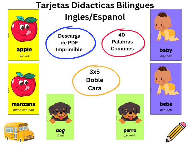Bilingual Flashcards for Children Tarjetas Con Palabras En Ingles Y ...