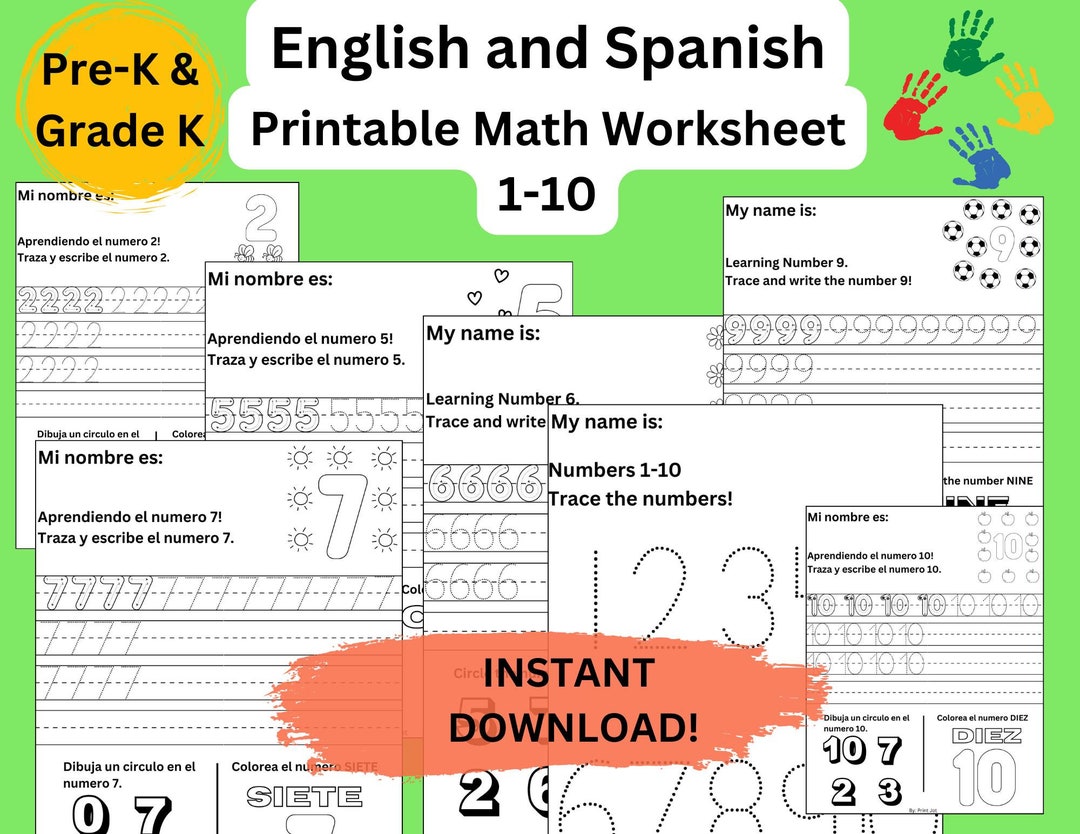 Math Worksheet for Pre-k and Grade K Learning Numbers 1-10 in English ...