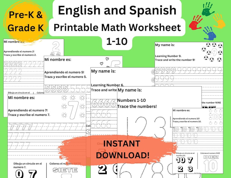 Math Worksheet for Pre-k and Grade K Learning Numbers 1-10 in English ...
