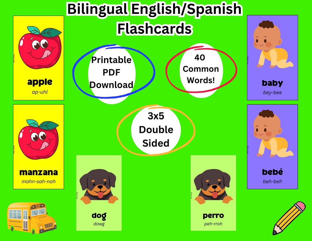 Bilingual Flashcards for Children Tarjetas Con Palabras En Ingles Y ...