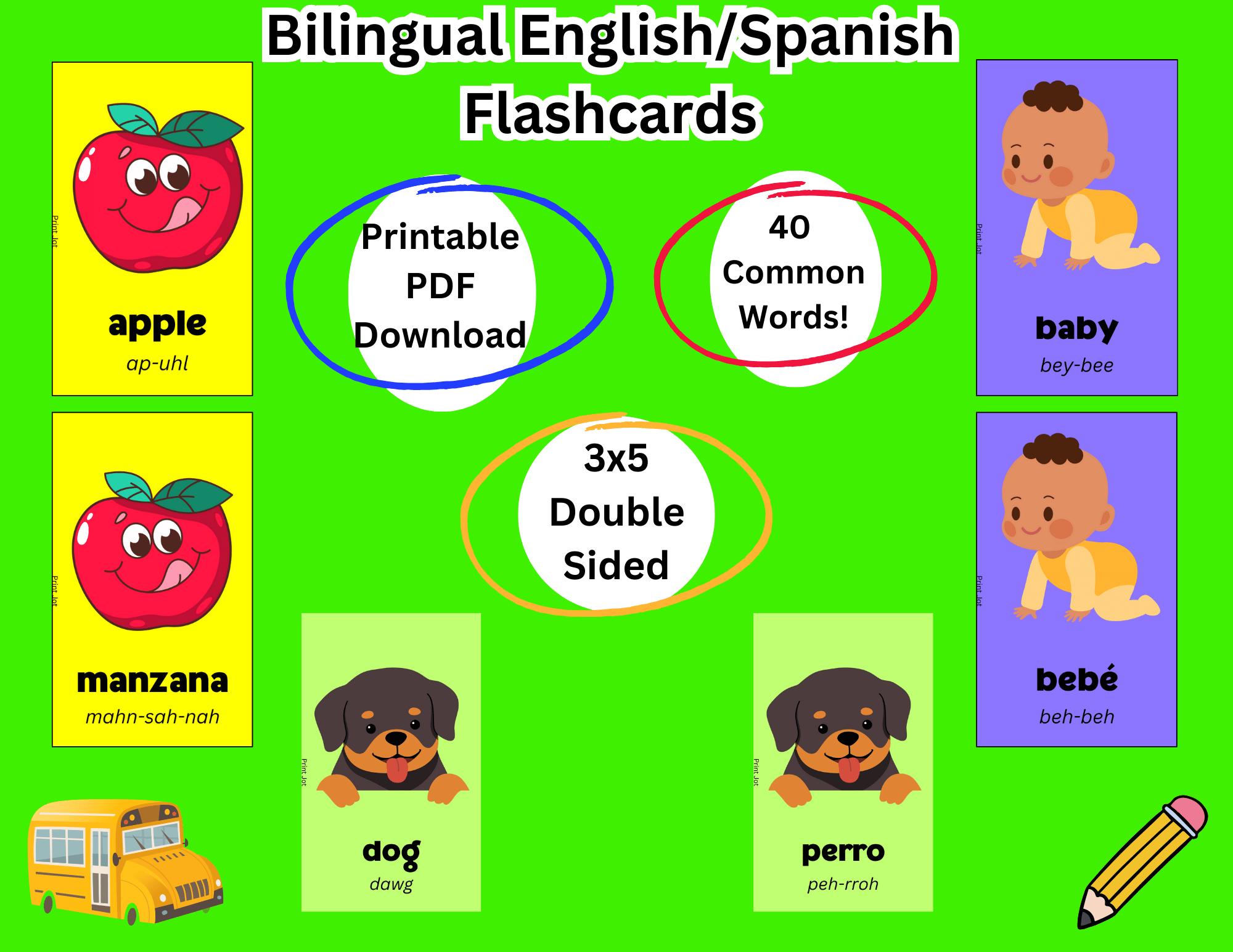 Bilingual Flashcards for Children Tarjetas Con Palabras En Ingles Y ...