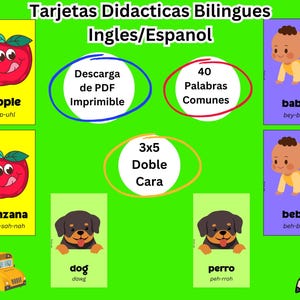 Bilingual Flashcards for Children Tarjetas Con Palabras En Ingles Y ...
