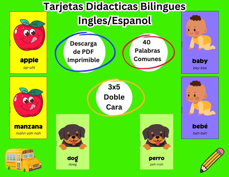 Bilingual Flashcards for Children Tarjetas Con Palabras En Ingles Y ...