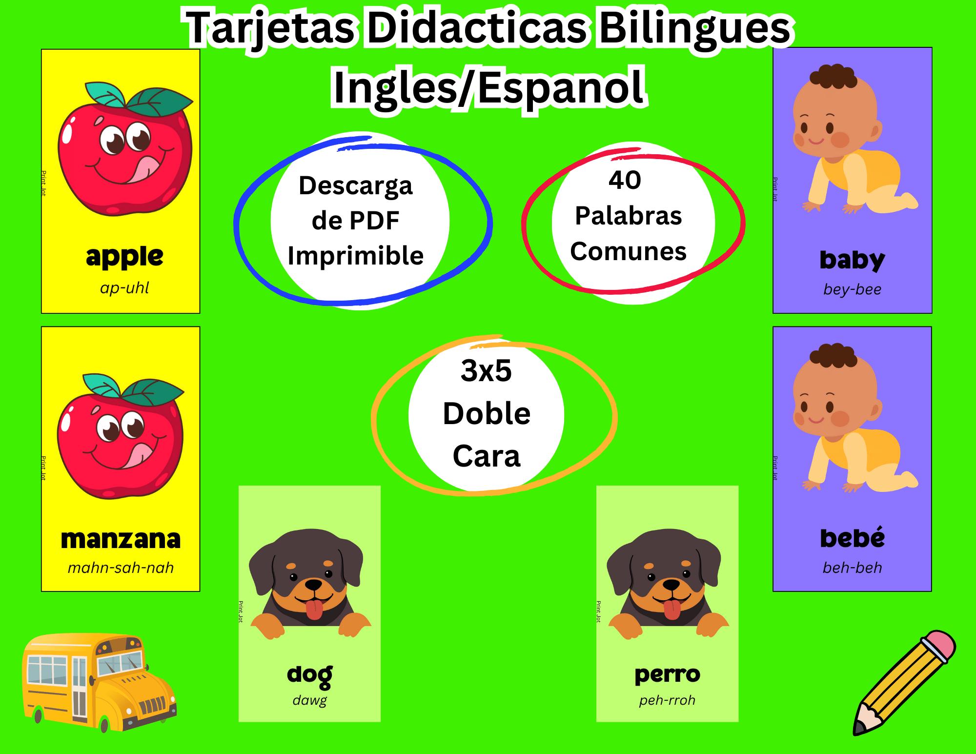 Bilingual Flashcards for Children Tarjetas Con Palabras En Ingles Y ...