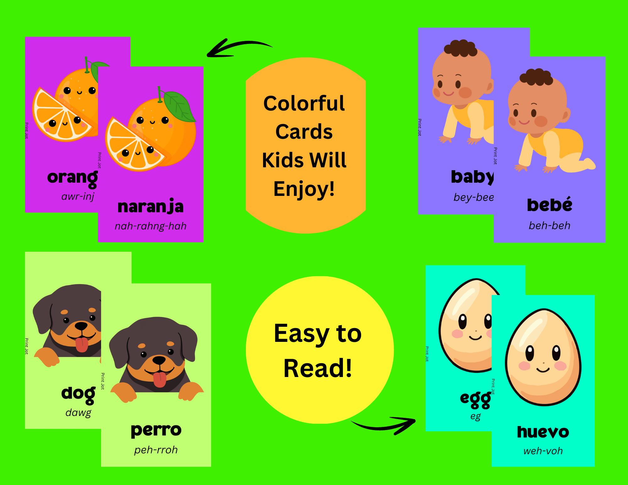 Bilingual Flashcards for Children Tarjetas Con Palabras En Ingles Y ...