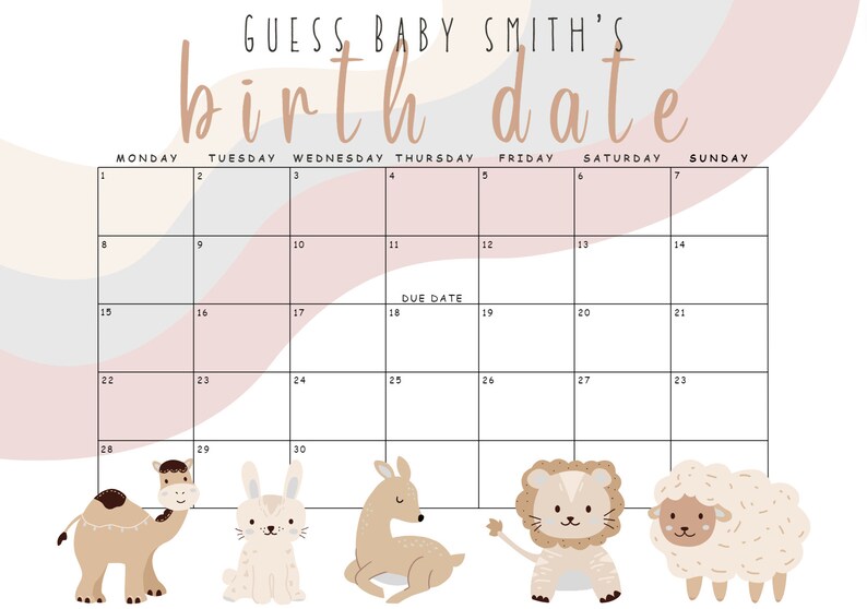 Editable 'guess the Birth Date' Calendar Animal Boho Unisex - Etsy