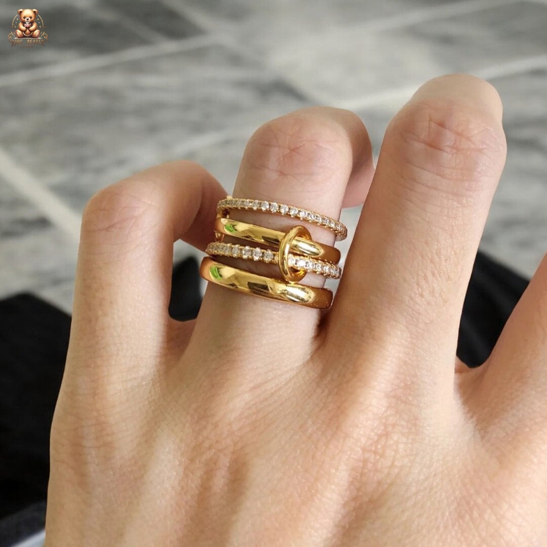 Gold-plated Connector Ring Pave Diamond Multi Link Band Spinelly Ring ...