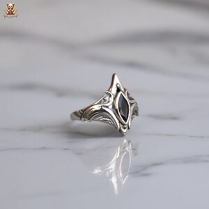 Gothic Marquise Black Onyx Ring Silver-toned Metal Intricate Vintage ...