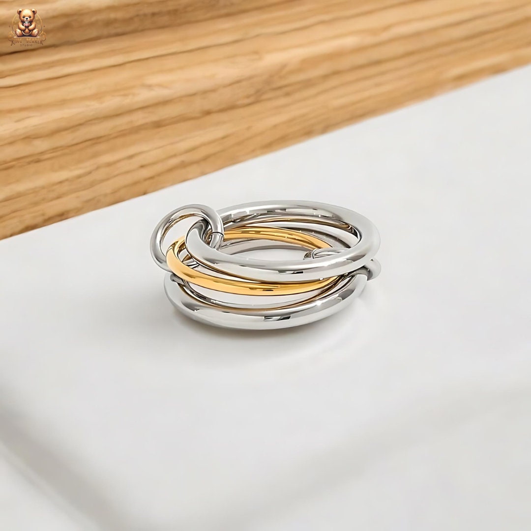14K Gold Plated and Sterling Silver Multi Band Ring Plain Silver ...