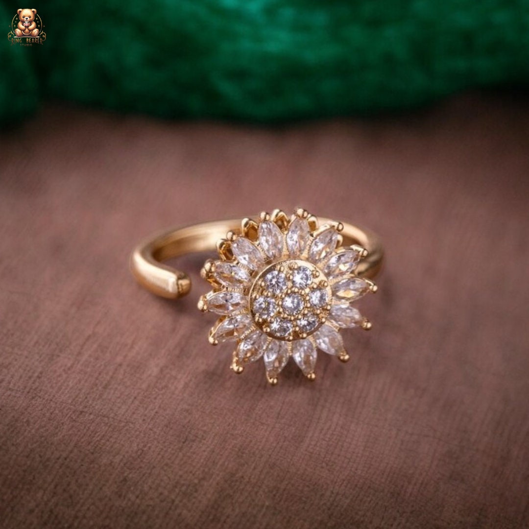 Sunflower-inspired Fidget Ring for Women Adjustable Spinning Flower ...