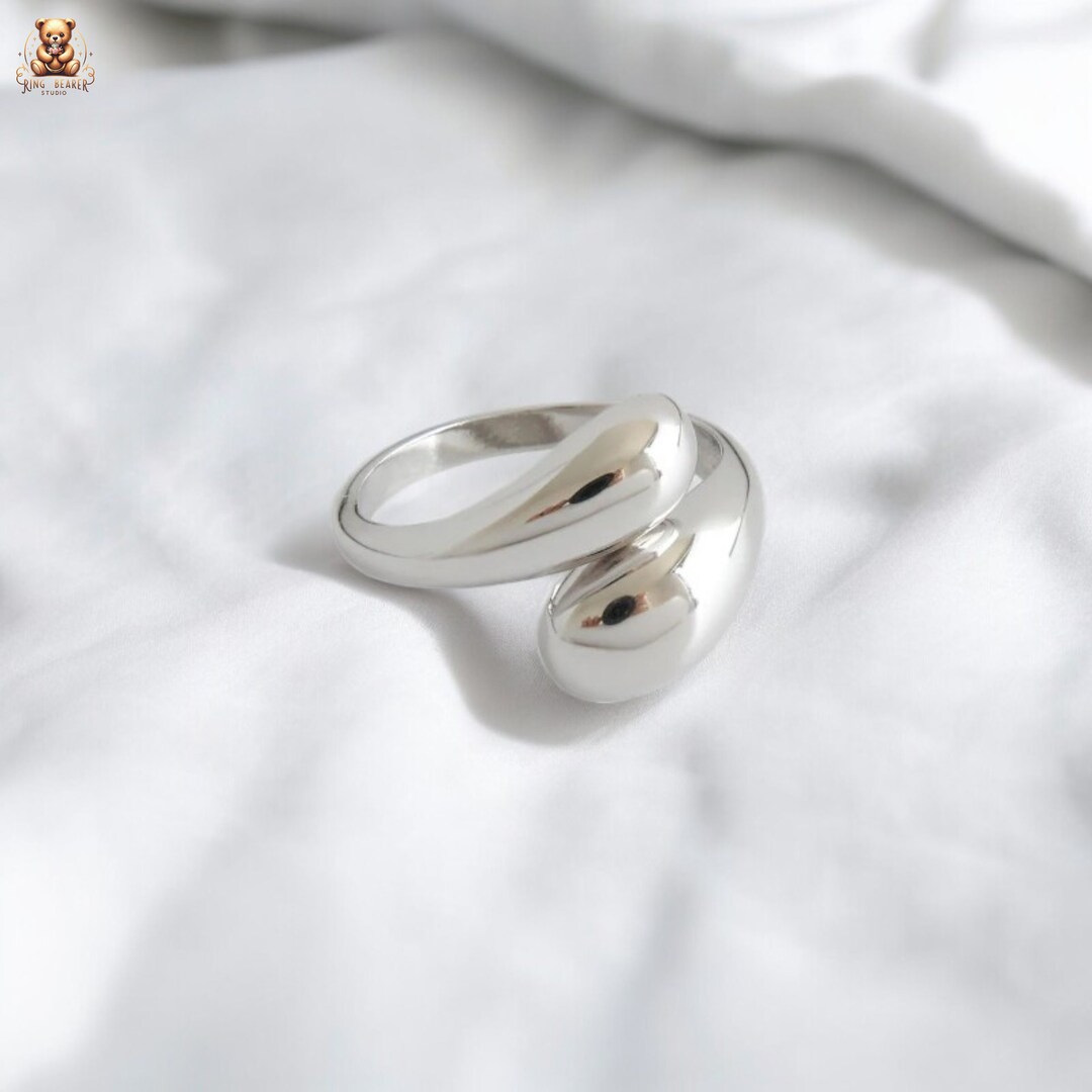 Elegant Double Tear-drop Rings Adjustable Fit Silver and Gold Simple ...