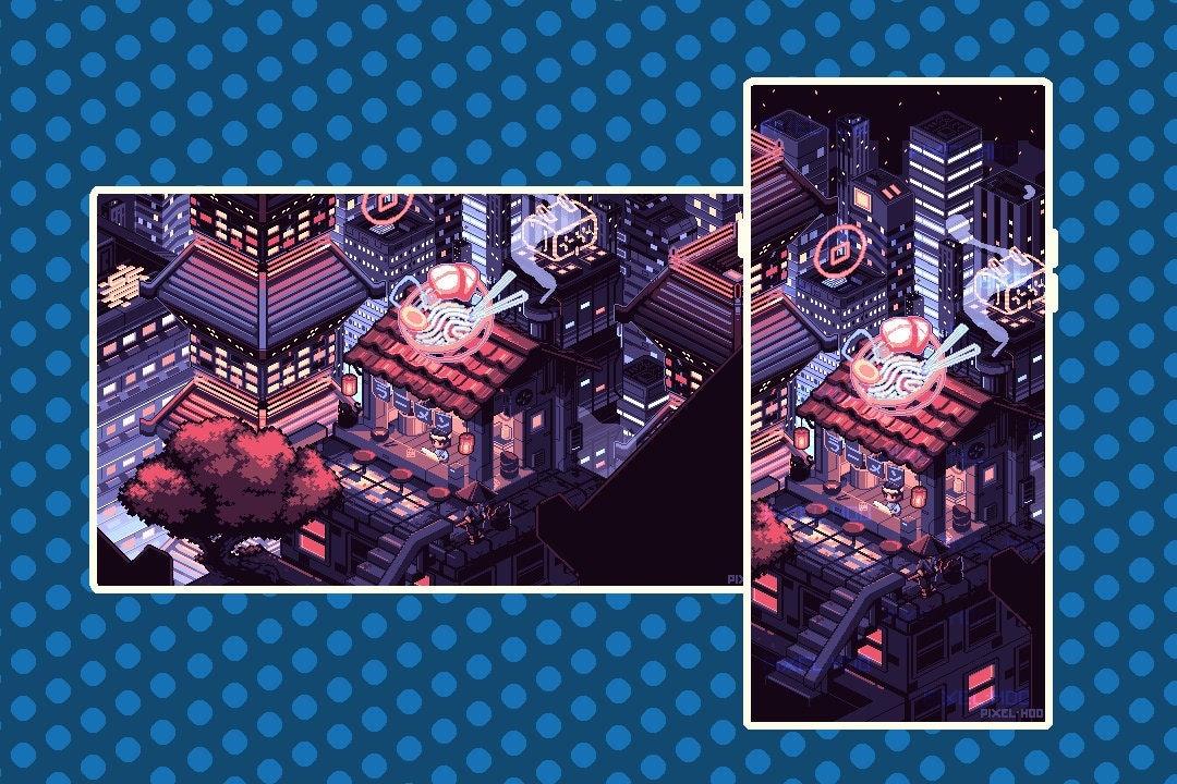 Retro Pixel Art Wallpaper - Cyberpunk Ramen Shop - Etsy