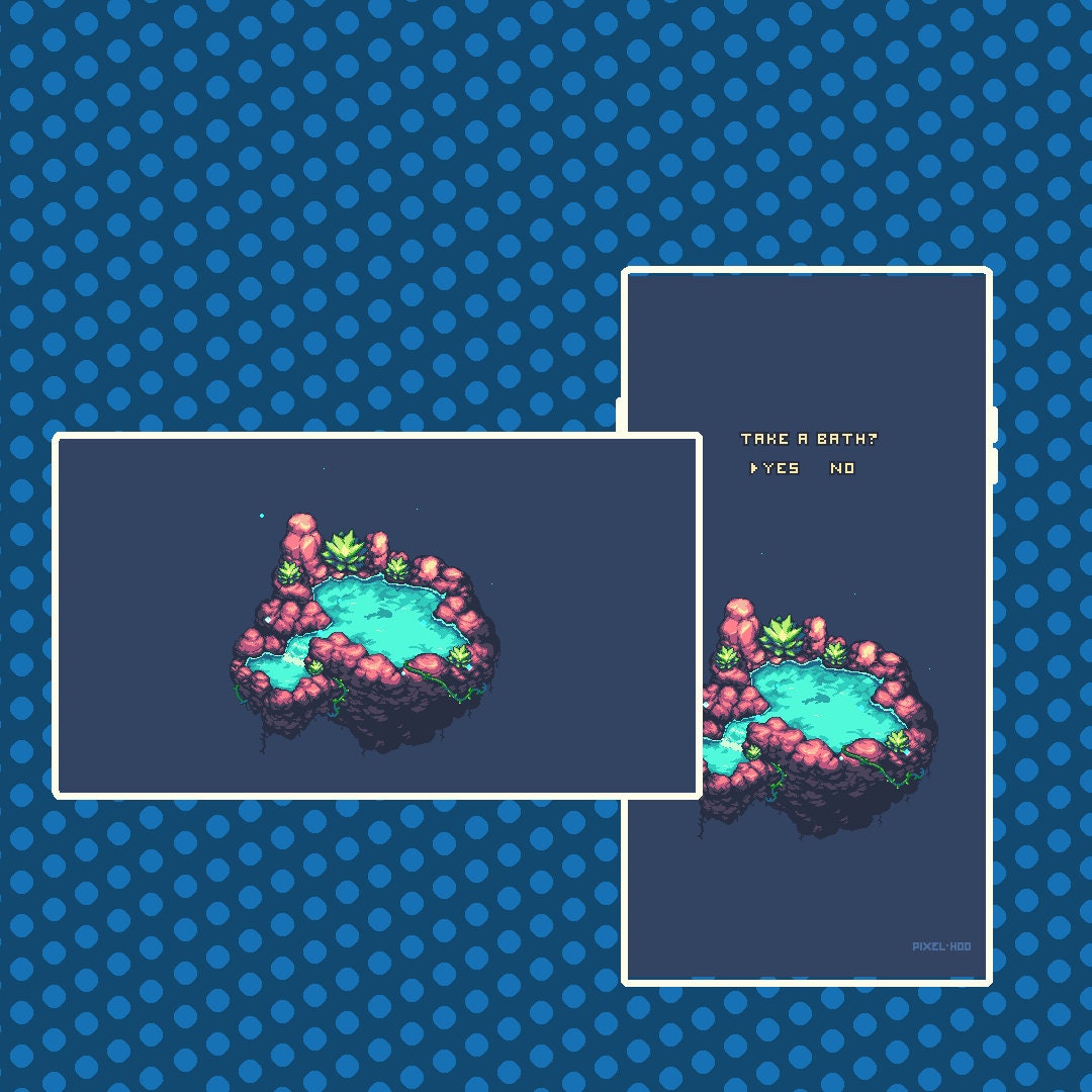 Pixel Art Isometric Island Rock Oasis Animated Wallpaper - Etsy