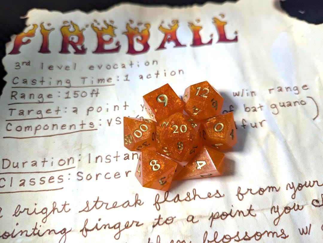 Fireball Dice Set: Handmade Resin Polyhedral Dice for D&D - Etsy