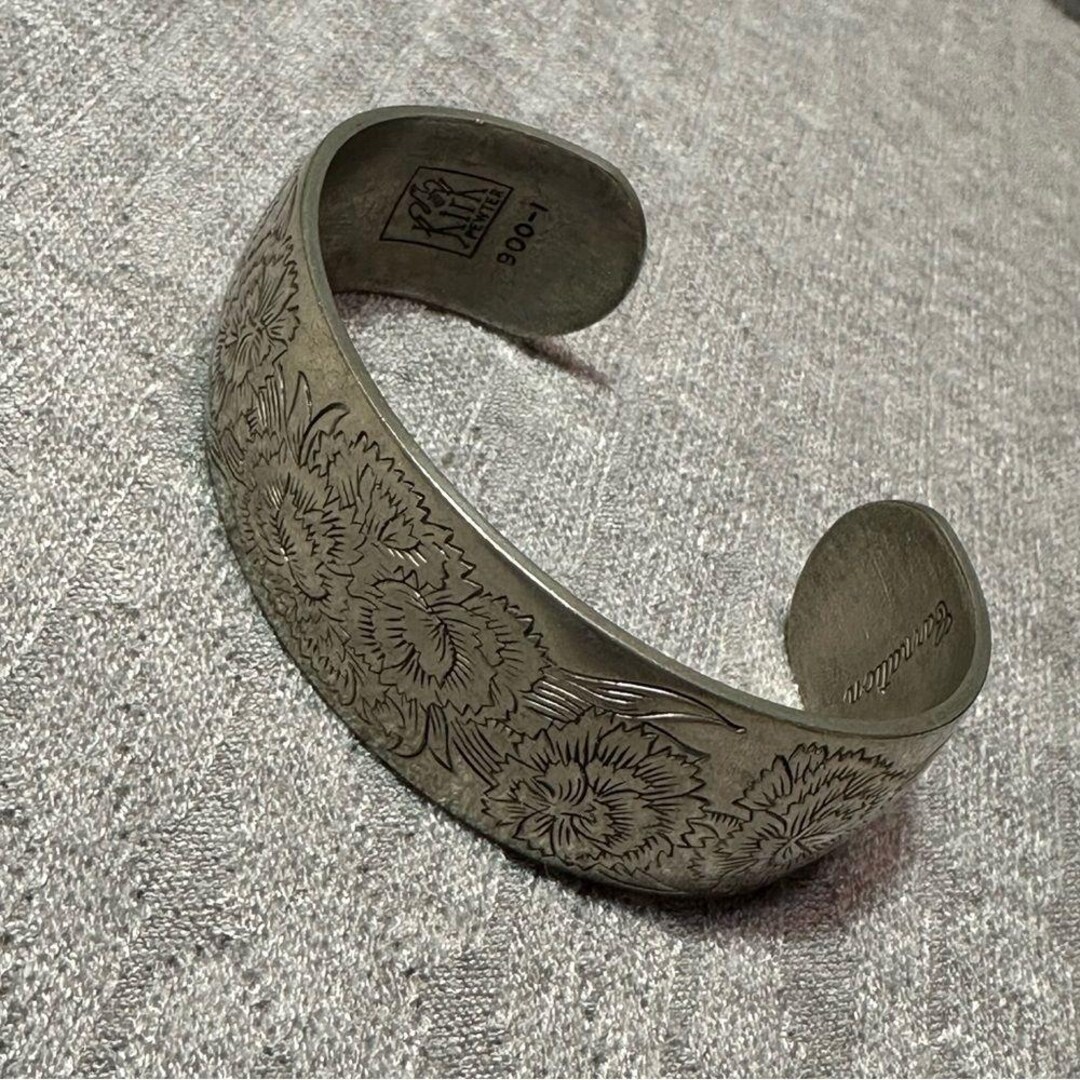 Carnation Pattern Vintage Kirk Pewter Cuff Bracelet With Engraved ...