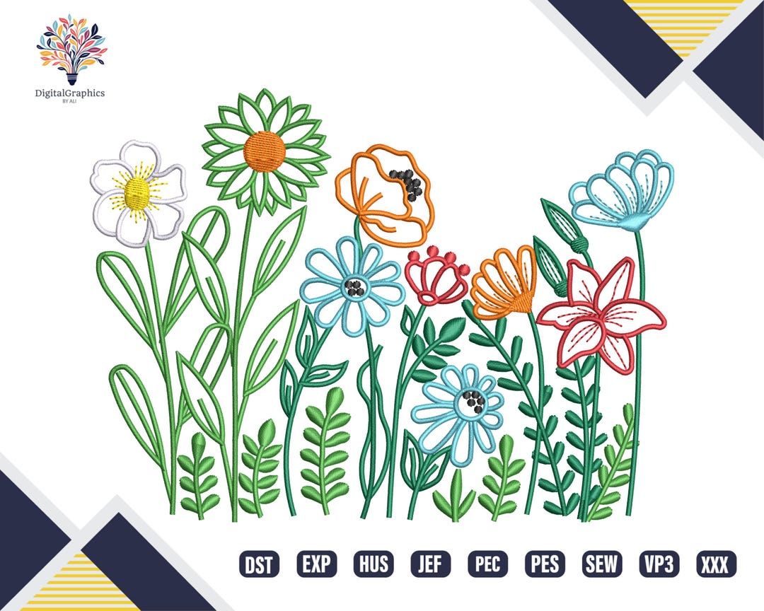 Botanical Flower Embroidery Patterns, Wildflower Machine Embroidery ...
