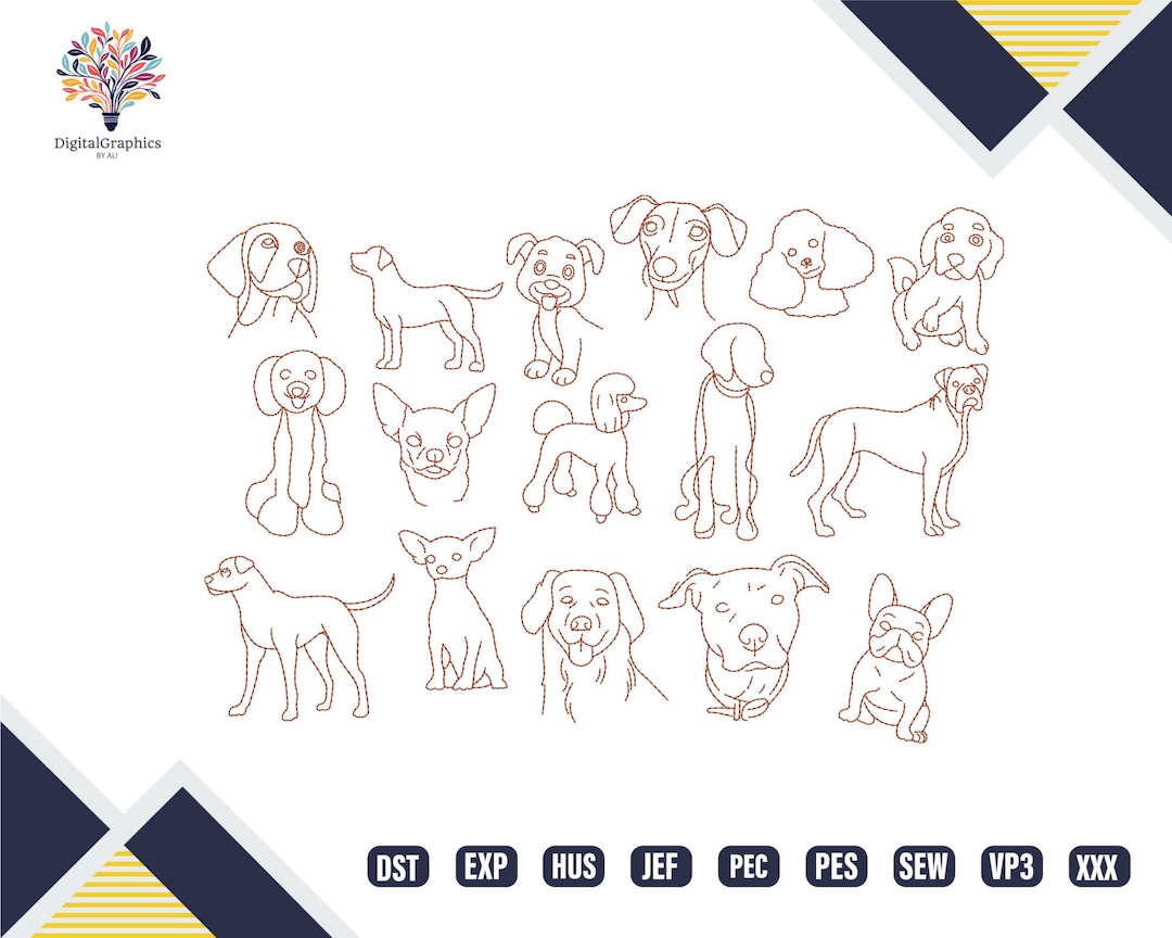 Machine Embroidery Cute Dogs, Outline Dogs Embroidery Patterns, Dog ...