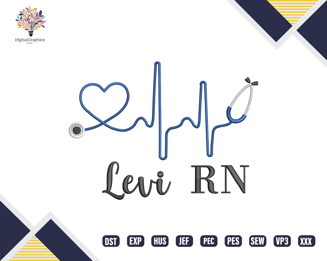 Custom Name Embroidery Designs, Heartbeat Stethoscope Embroidery ...