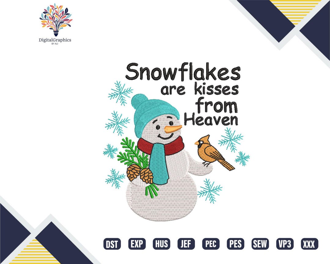 Christian Christmas Embroidery Design, Snowman & Snowflakes Stitch File ...