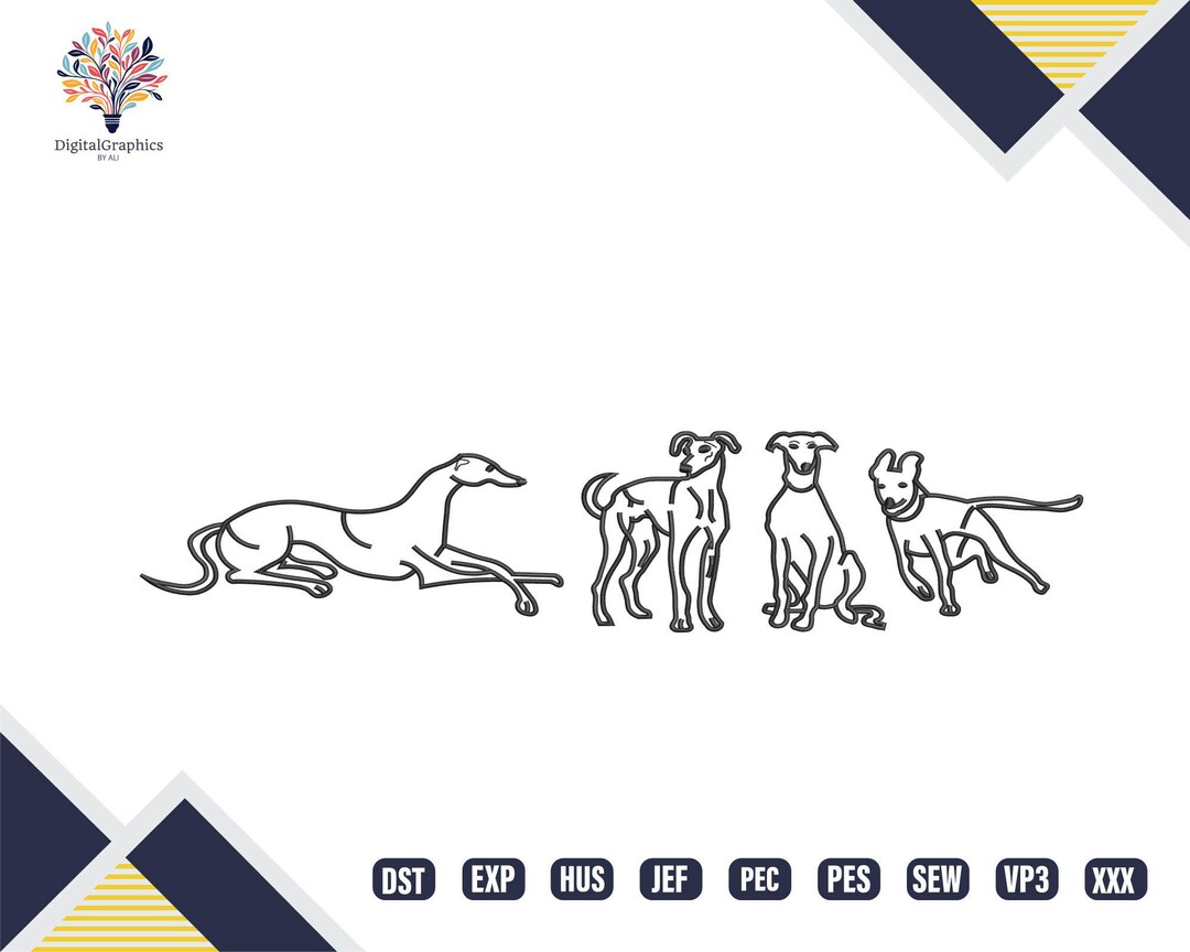 Greyhound Machine Embroidery, Whippet Dogs Embroidery Design, Outline ...