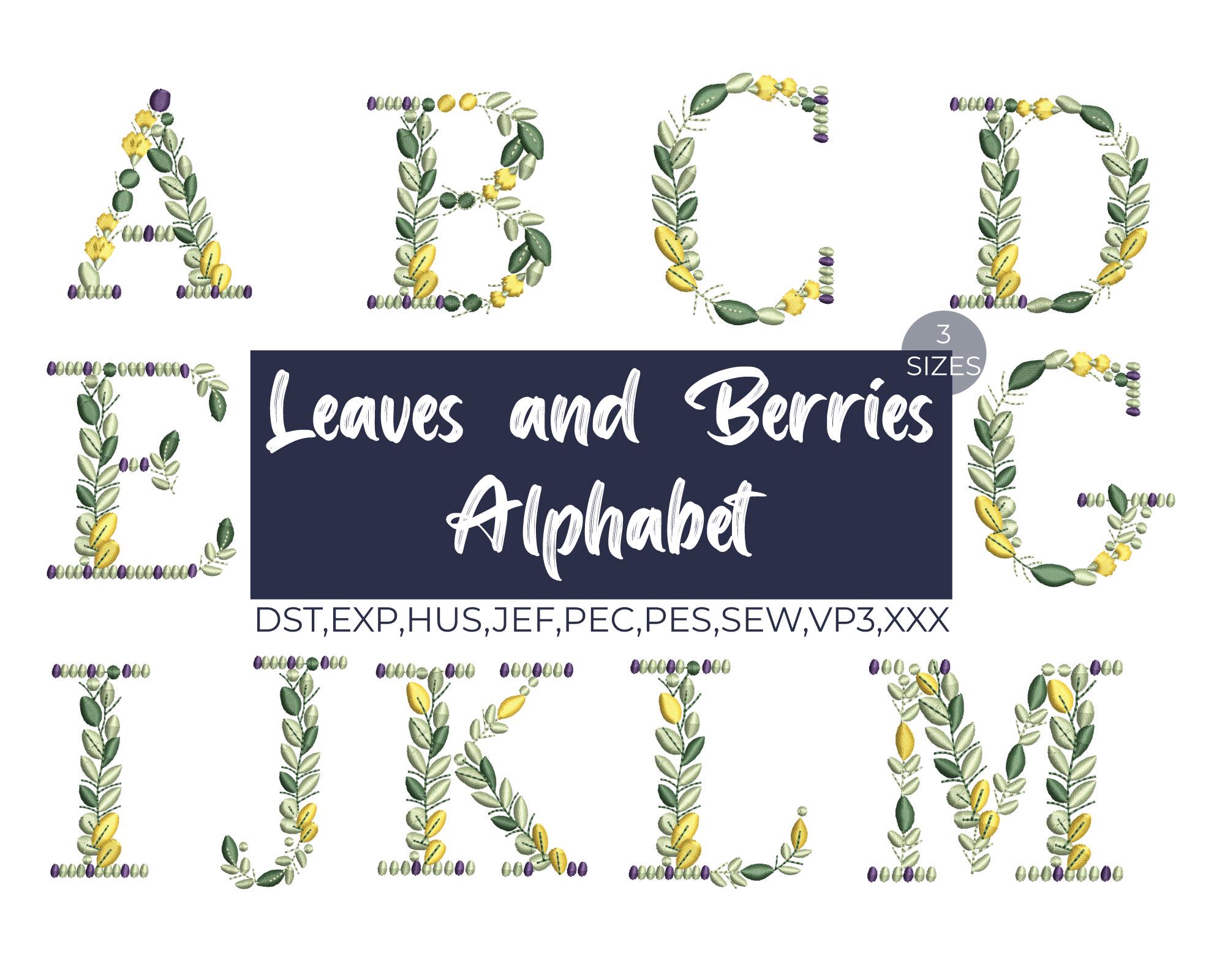 Embroidered Small Letters Designs, Machine Embroidery Alphabet, Leaves ...