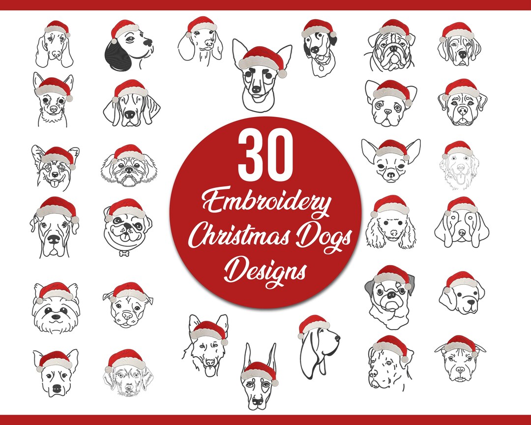 30 Dog Breed With Santa Hat Machine Embroidery, Dogs Lover Gift ...