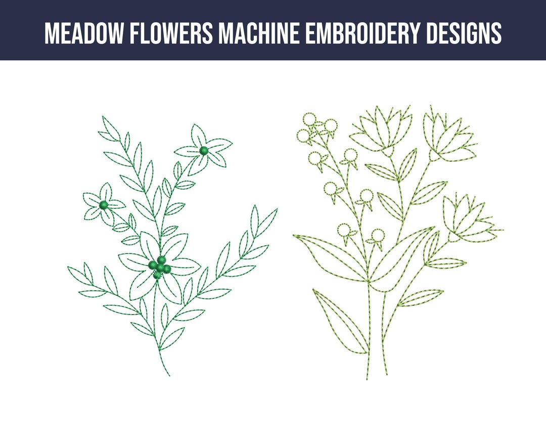 Meadow Flower Machine Embroidery, Outline Floral Embroidery, Summer ...