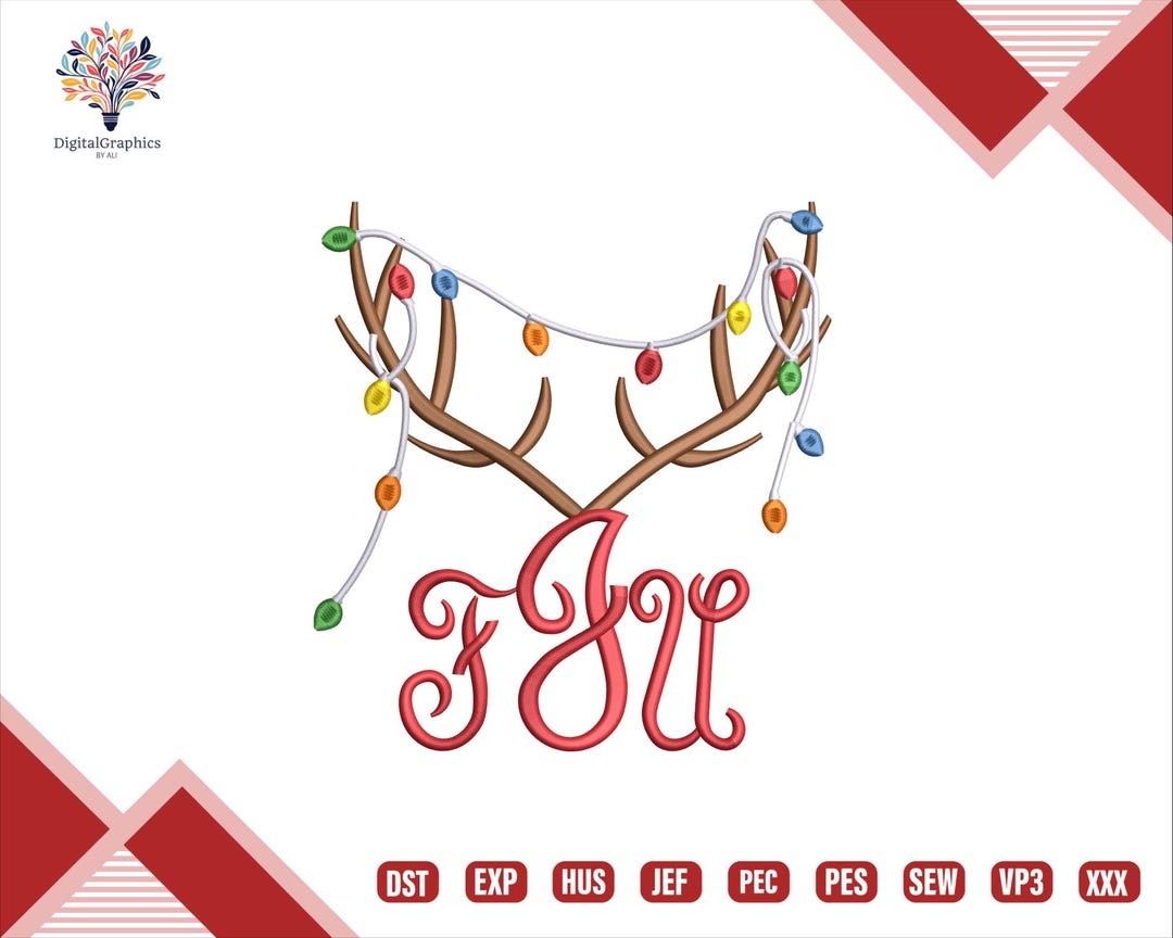 Custom Alphabets Embroidery, Monogrammed Reindeer Horns Embroidery ...