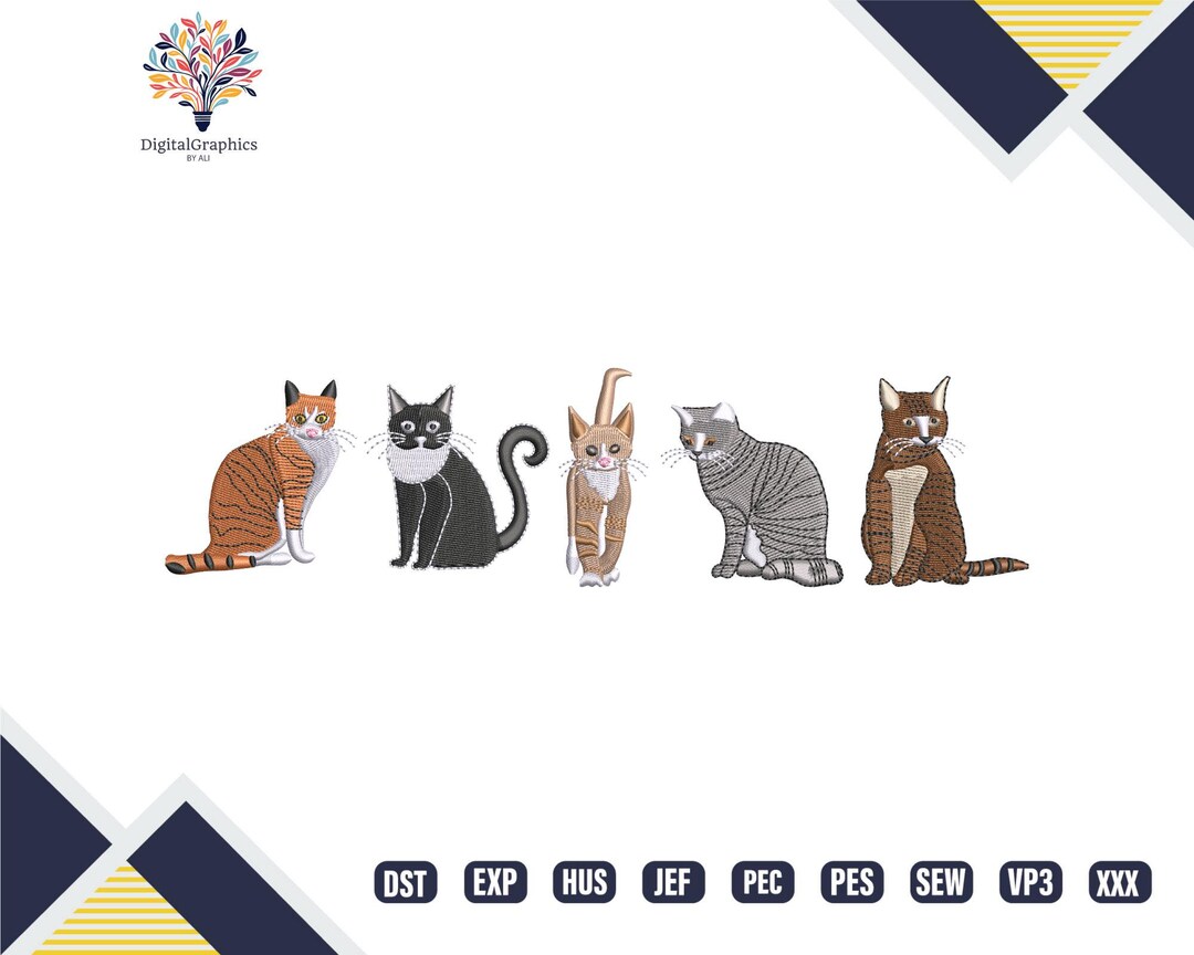 Cats Embroidery Designs, Cats Posses Machine Embroidery Patterns, Cute ...