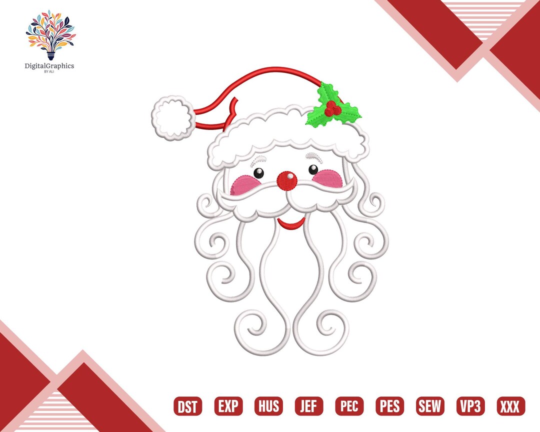 Santa Claus Embroidery Designs, Santa Face Machine Embroidery, Santa ...