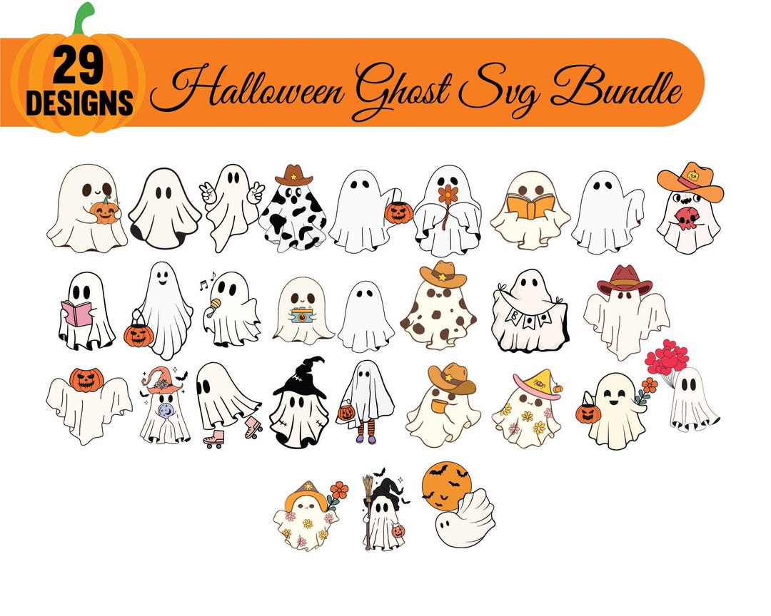 Cute Ghost Svg Files, Halloween Ghost SVG Bundle, Ghost Pumpkin Svg ...