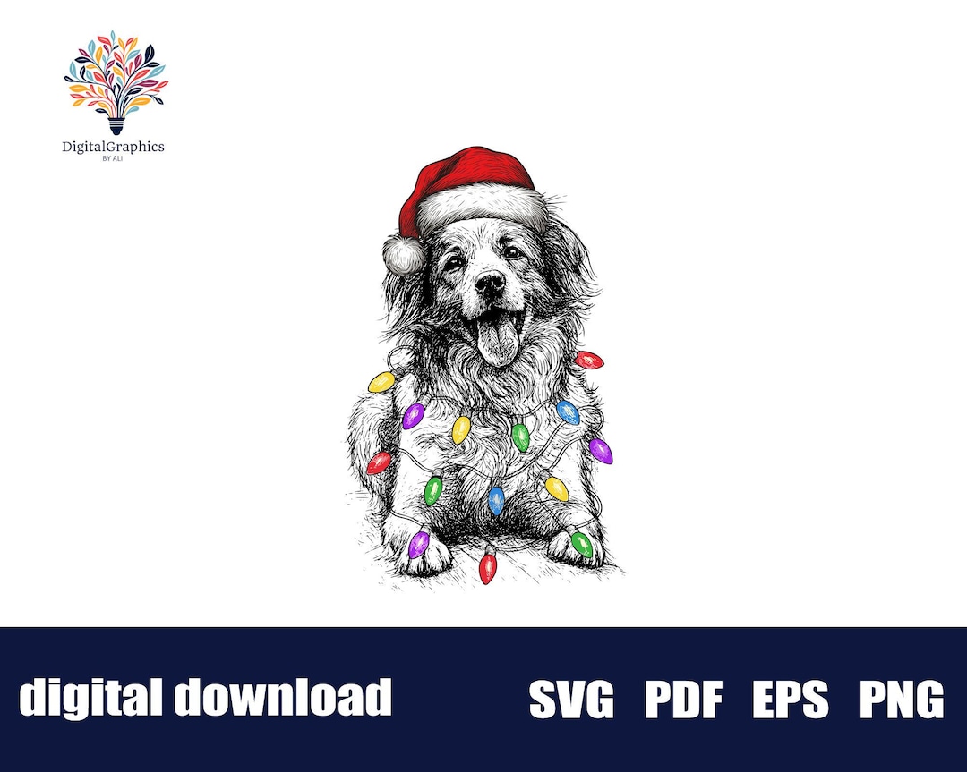 Custom Pet SVG PNG, Christmas Dog With Lights Clipart, Personalized Dog ...