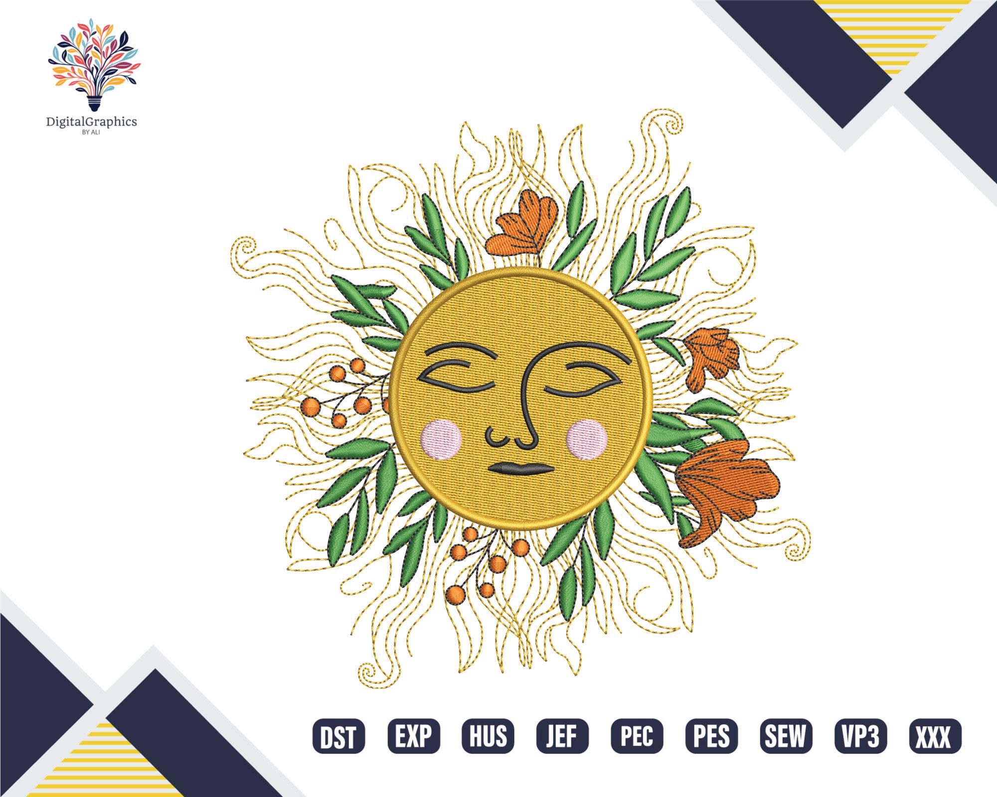Sage Floral Sun Machine Embroidery, Sun Flowers Embroidery Pattern ...