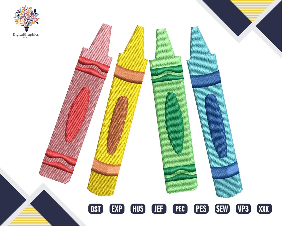 Embroidered Mini Crayons Design, Machine Embroidery Vintage Crayons ...