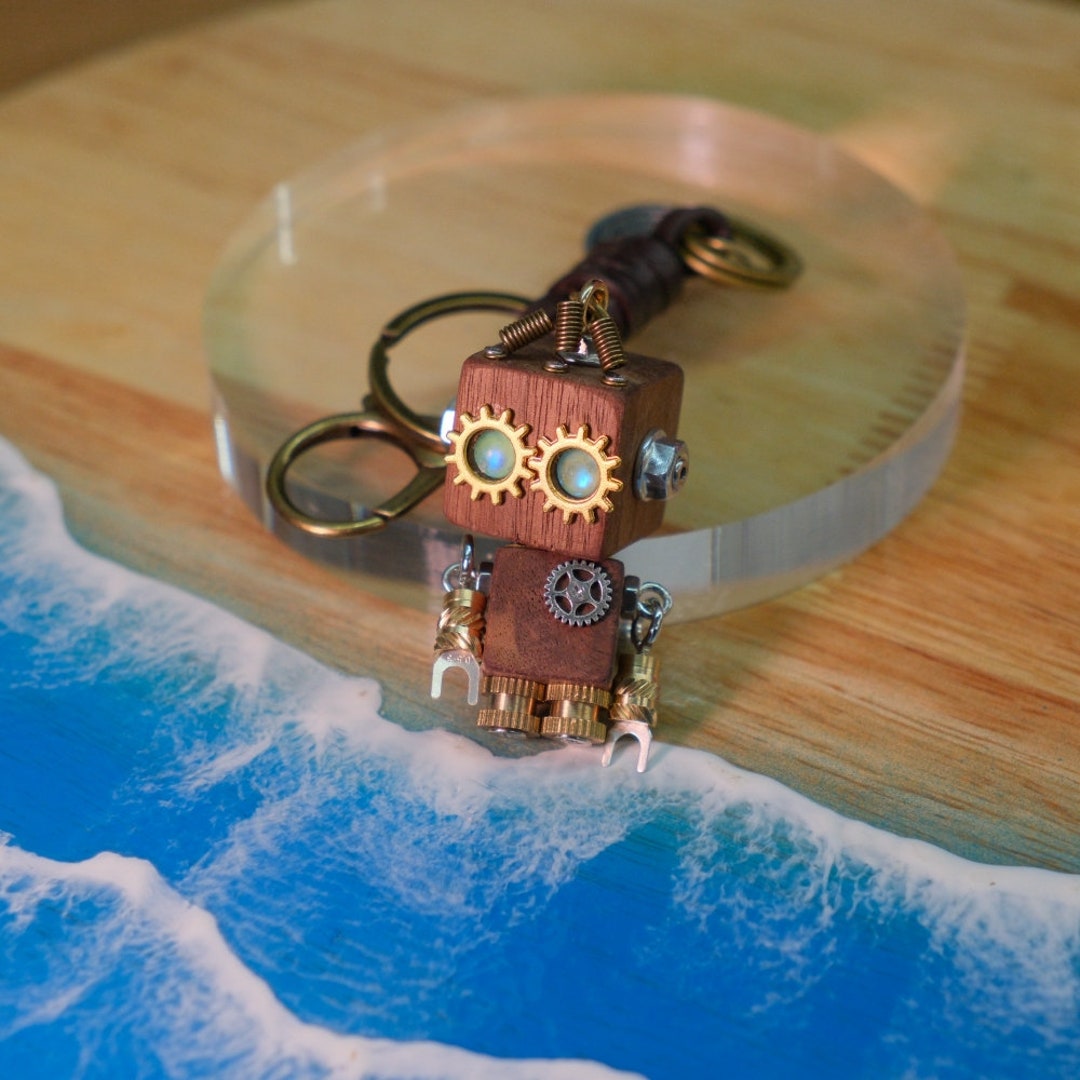 Handmade Steampunk Robot Keychain | Unique Wooden Keyring | Creative ...