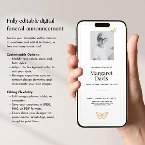 Digital Funeral Announcement, Editable Funeral Invitation Canva, in ...