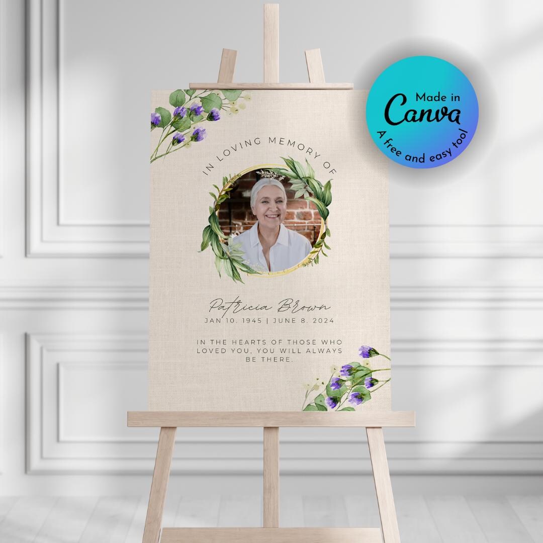 Funeral Welcome Sign, Printable Funeral Poster, Canva Template Edit ...