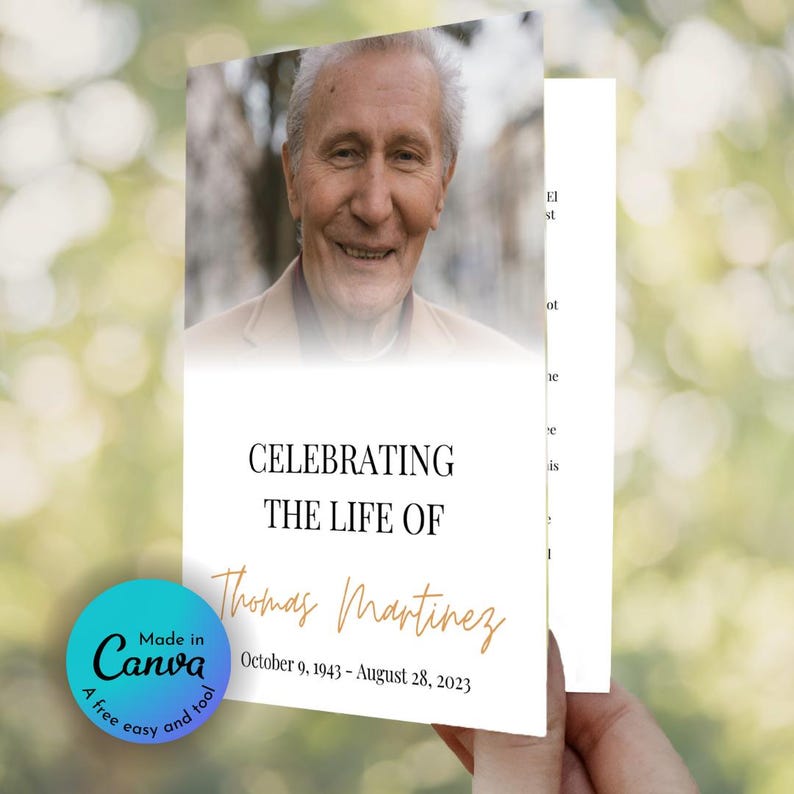 Funeral Program, Editable Canva Template, Celebration of Life ...