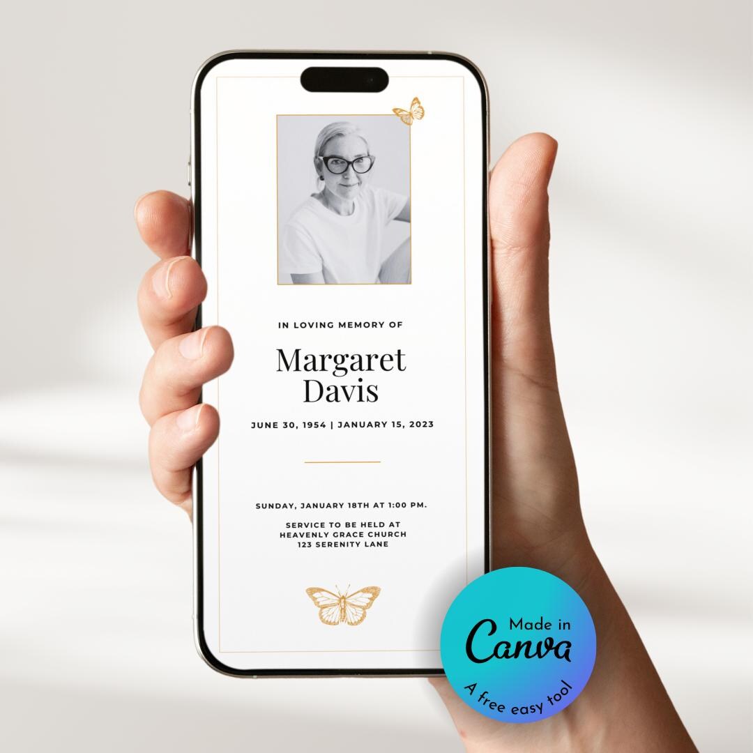 Digital Funeral Announcement, Editable Funeral Invitation Canva, in ...