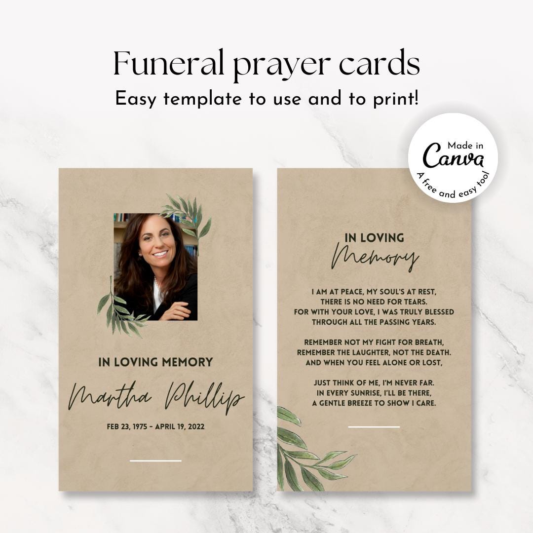 Memorial Prayer Cards Template Minimal Funeral Prayer Card, Double ...