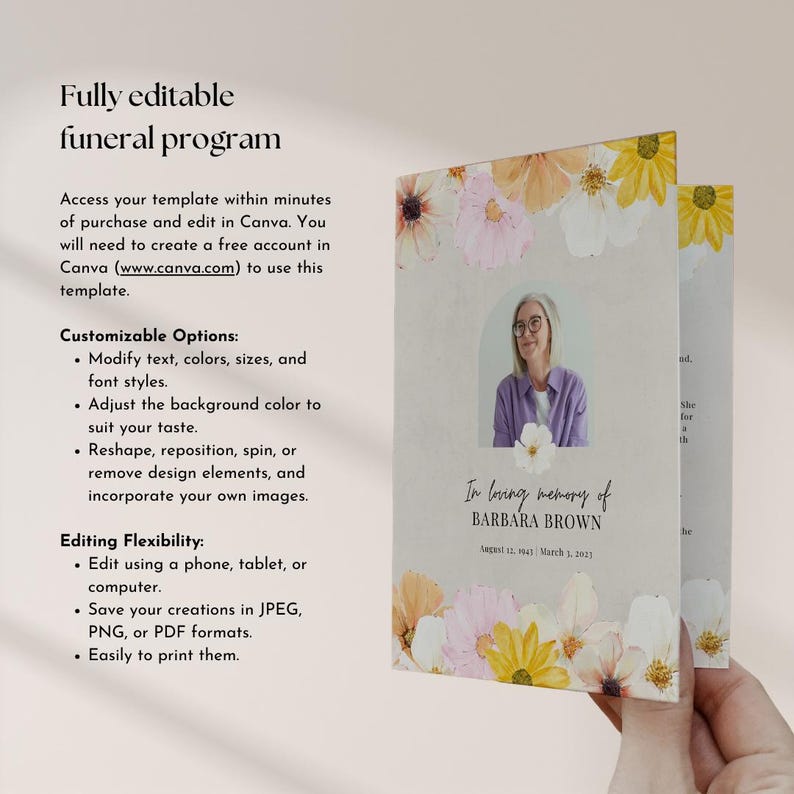 Funeral Program, Editable Canva Template, Celebration of Life ...