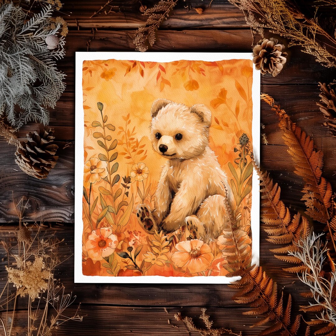 Botanical Bear DIGITAL FILE, Cottagecore Poster, Vintage Animal Wall ...