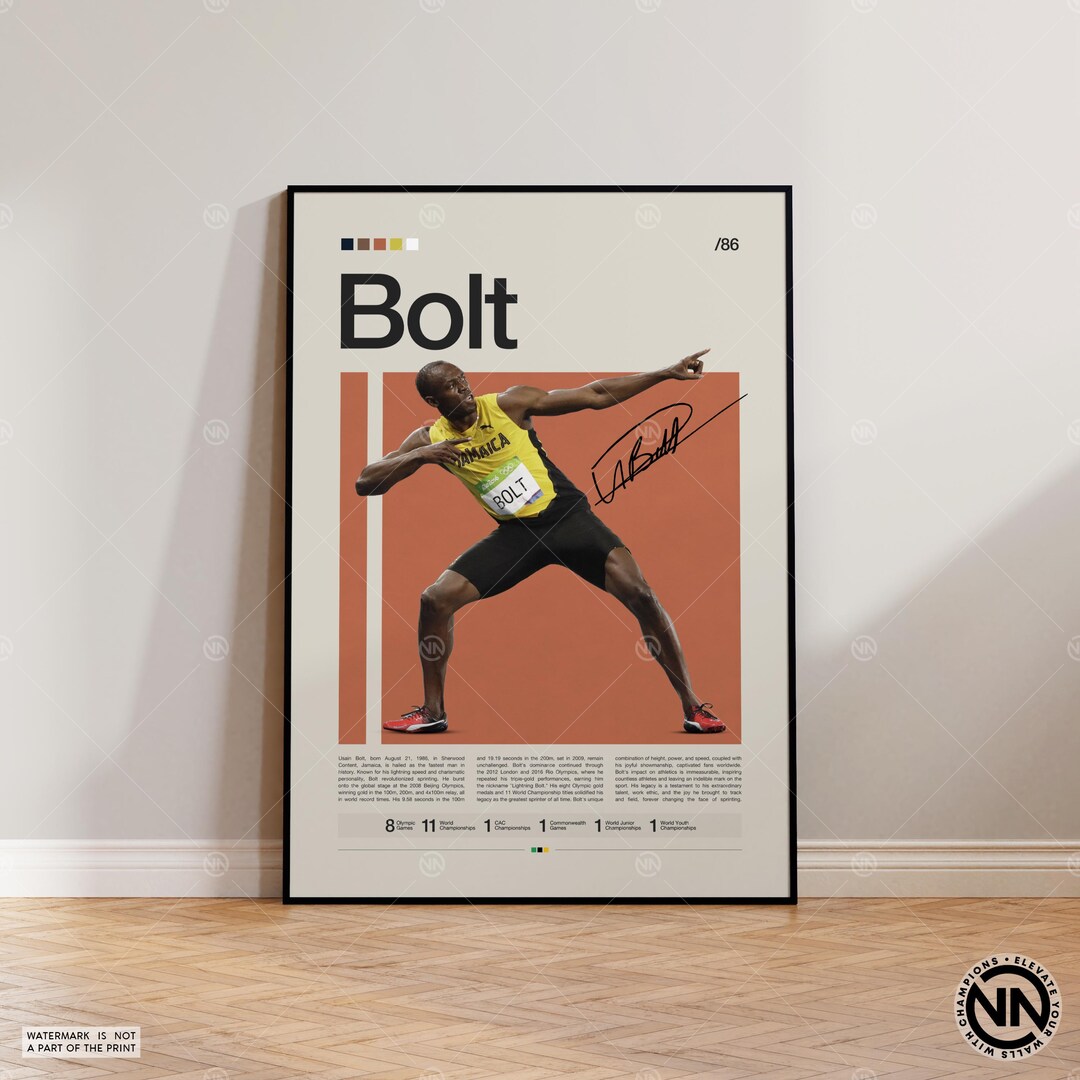 Usain Bolt Poster, Running Poster, Athletics Prints, Sports Poster, Mid ...