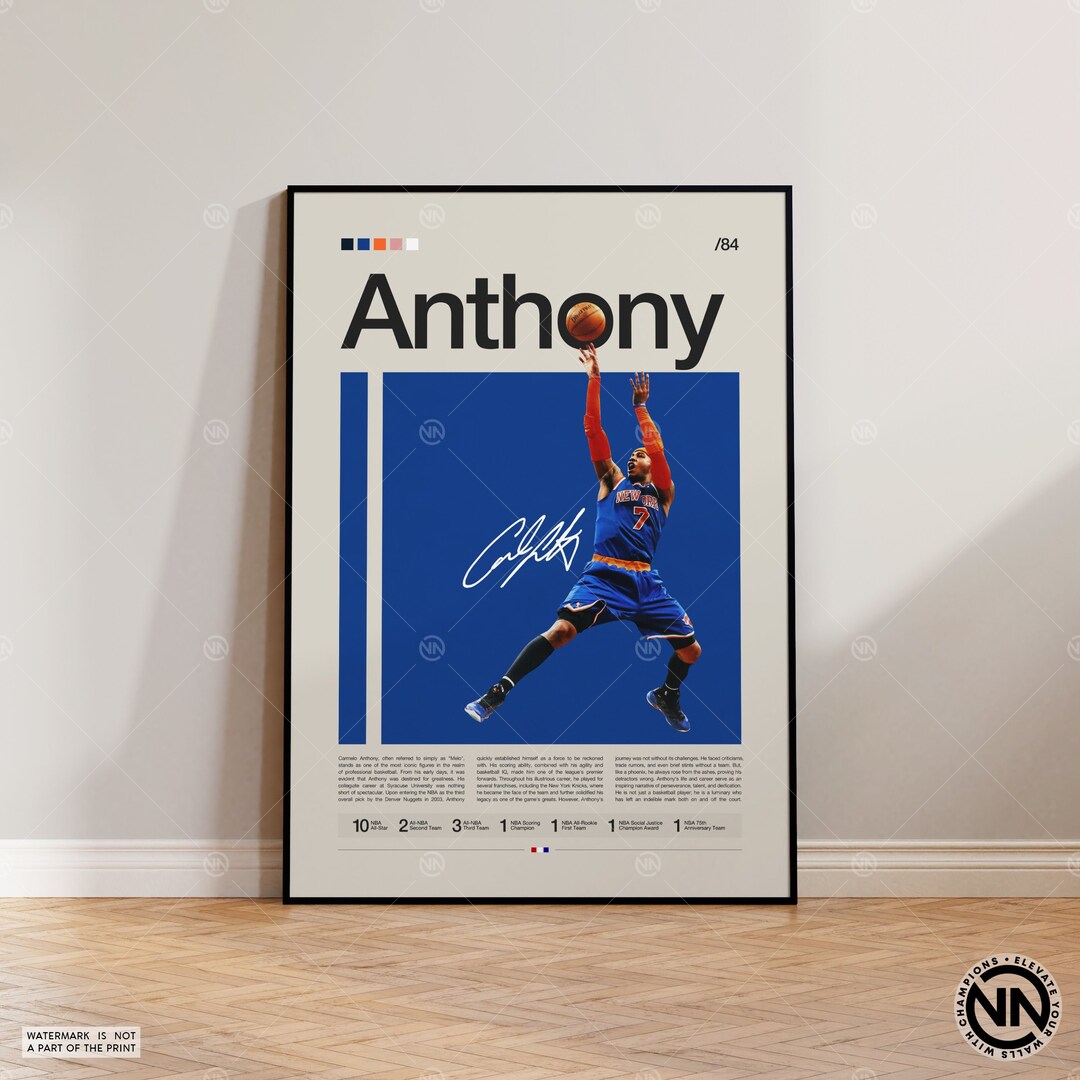 Carmelo Anthony Poster, New York Knicks, NBA Poster, Sports Poster, Mid ...
