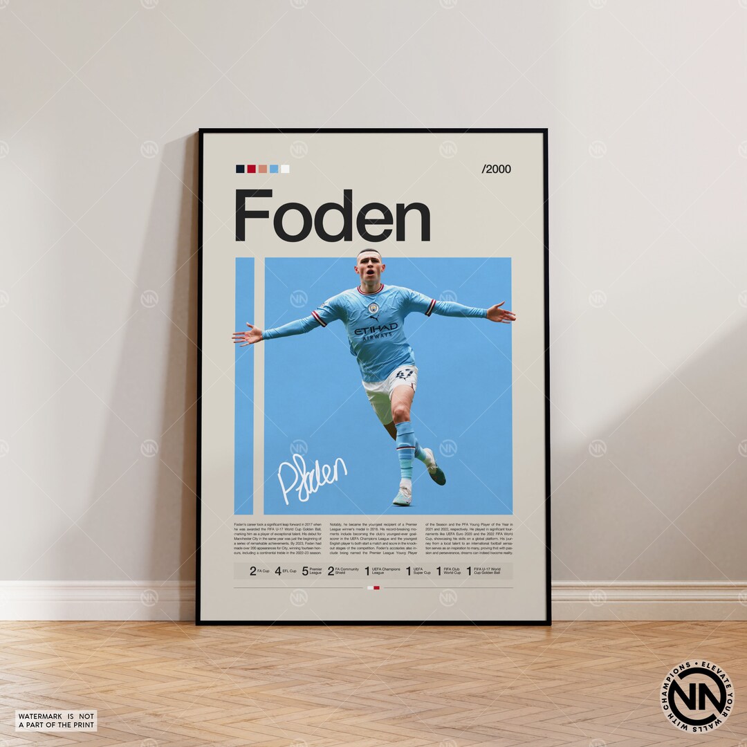 Phil Foden Poster, Manchester City Poster, Soccer Gifts, Sports Poster ...