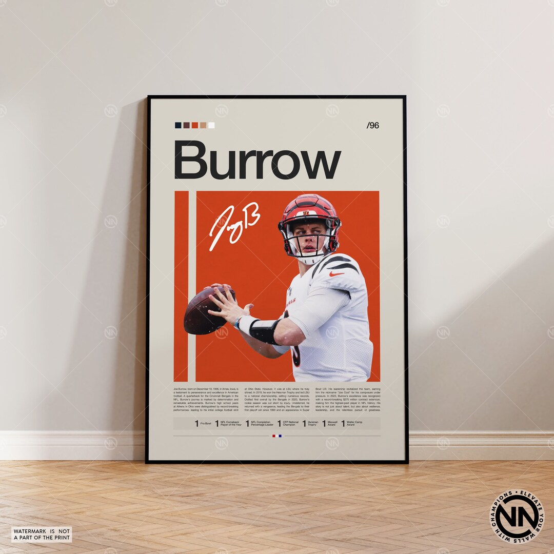 Joe Burrow Poster, Cincinnati Bengals Poster, NFL Poster, Sports Poster ...