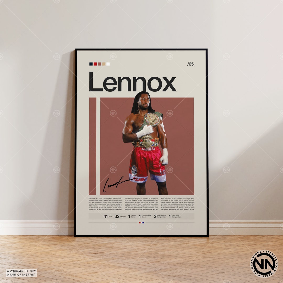 Lennox Lewis Poster, Boxing Poster, Sports Poster, Boxing Wall Art, Mid ...