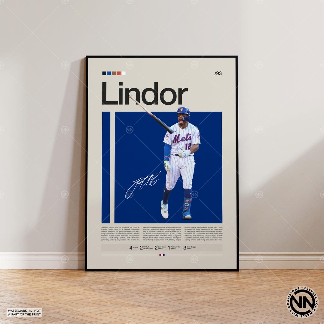 Francisco Lindor Poster, New York Mets, Baseball Prints, Sports Poster ...